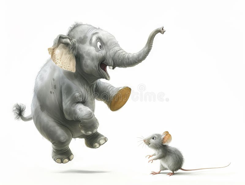 Elephant scared of a mouse stock illustration. Illustration of ...