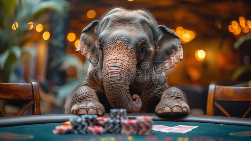 Elephant Sitting at Table with Poker Chips Stock Image - Image of play ...