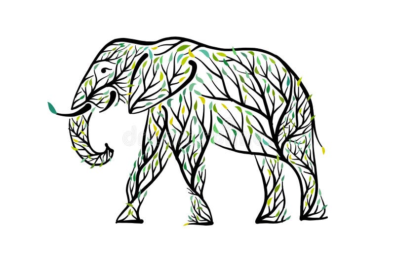 Elephant Shape Made from Tree Leaves. Save the Earth Stock Vector ...