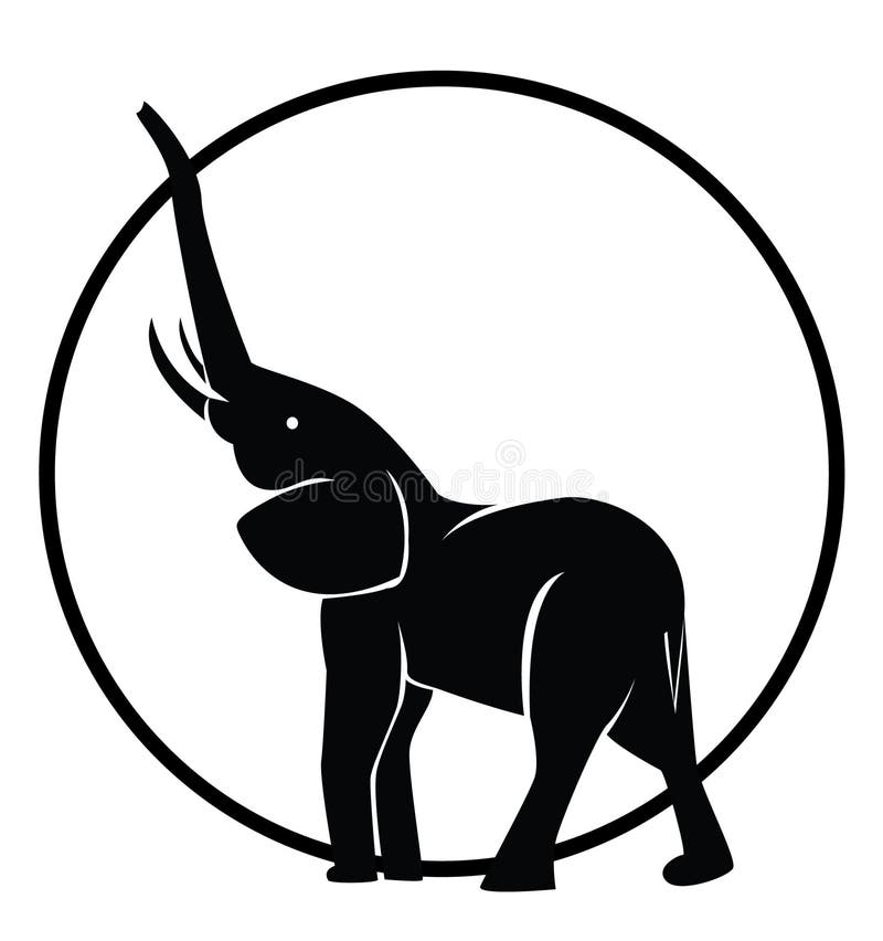 Elephant Silhouette with Circle on a White Background Illustration ...