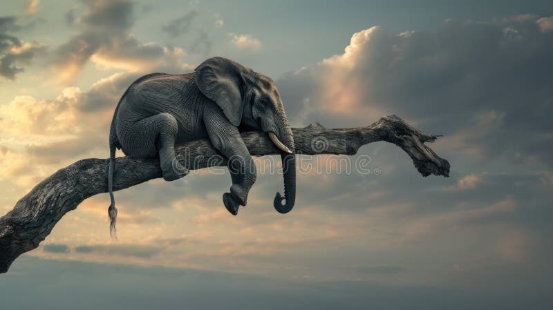 An Elephant Sitting on a High Tree Branch. Suitable for Nature and ...