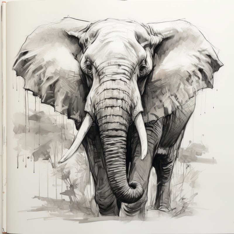 Elephant Sketch Expressionism on White Background Stock Photo - Image ...