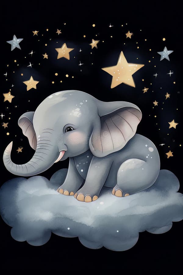 Elephant Sleeping on a Cloud on a Starry Night Stock Photo - Image of ...