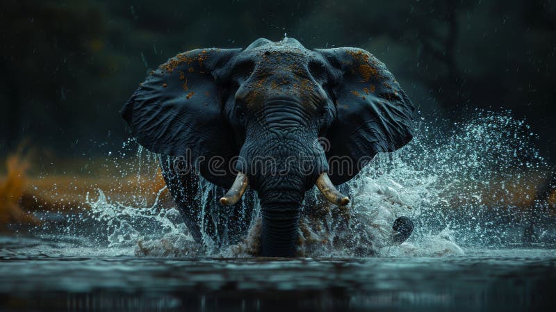 Elephant Splashing Water in a River Stock Image - Image of wild ...