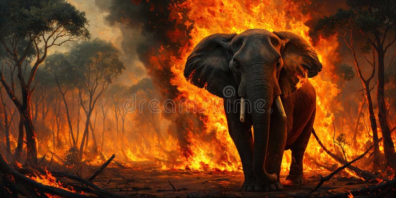Elephant Standing in Front of Fire Stock Illustration - Illustration of ...