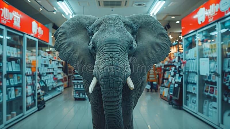 Elephant Standing in Store Looking at Camera Stock Photo - Image of ...