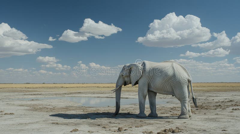 Dusty Giant: Elephant in Sparse Landscape with Cloudscape Reflections ...