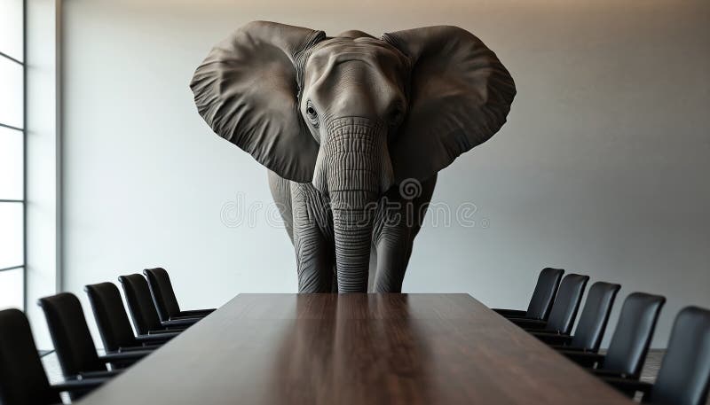 Elephant Stands at Conference Table in Meeting Room, Symbolizing ...