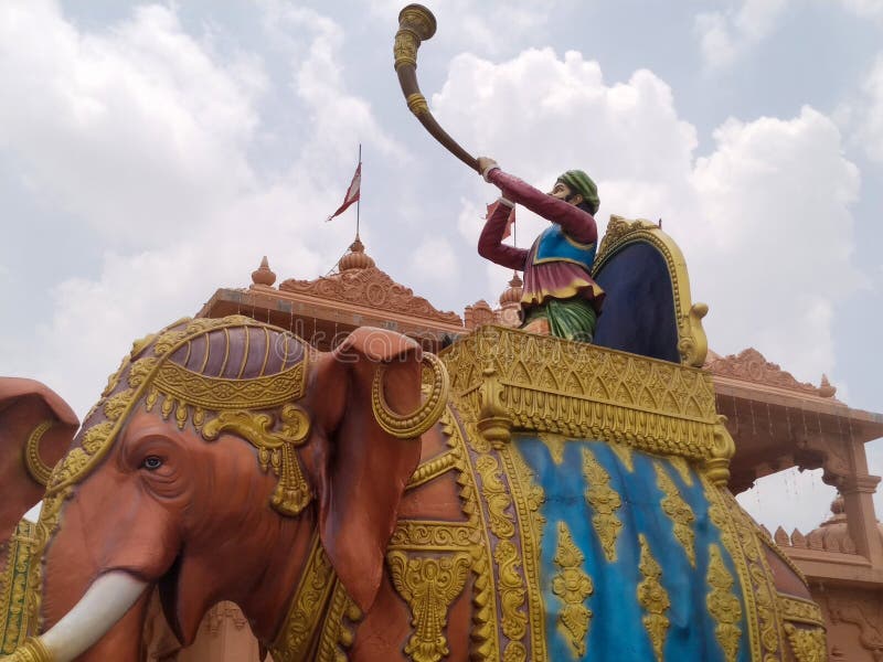Elephant Statue and Hindu Temple Stock Photo - Image of person, statue ...