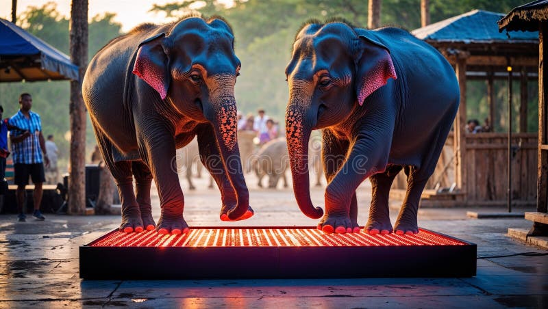 Elephant Stomping Rhythm into LED Platform Triggering Music Stock ...