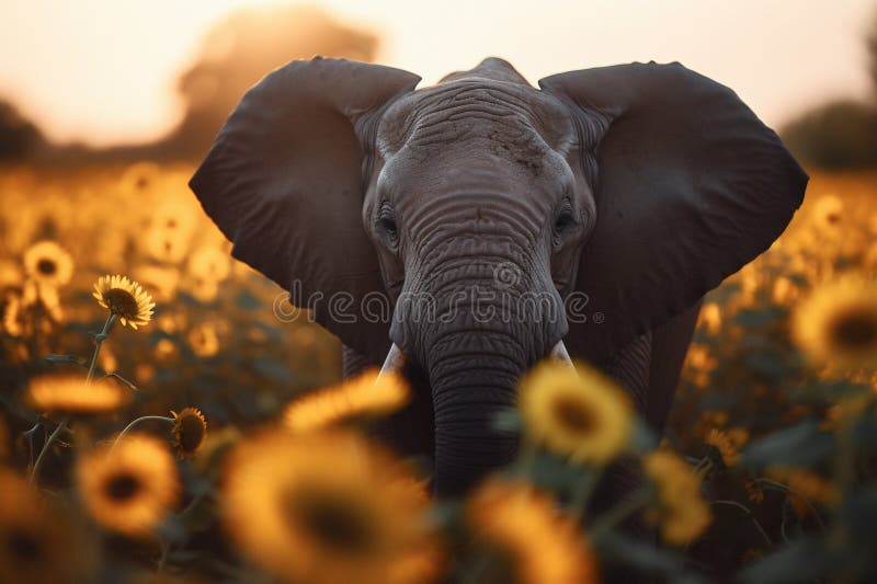 Elephant among Sunflowers. Generative AI Image. Stock Illustration ...