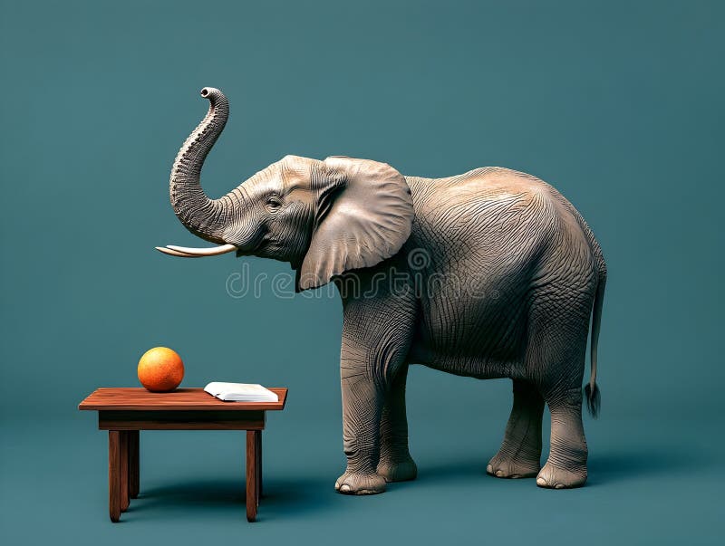 Elephant Teaching on Deep Blue Background in Surreal Conceptual Scene ...