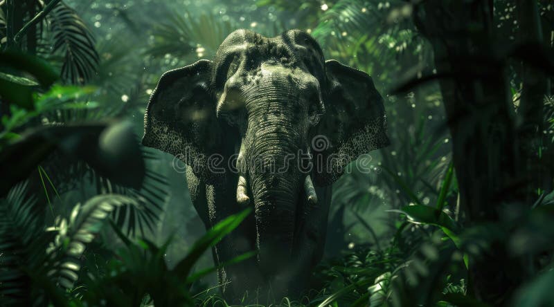 Elephant in the Tropical Rainforest Stock Illustration - Illustration ...