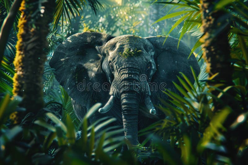 Elephant in the Tropical Rainforest Stock Illustration - Illustration ...