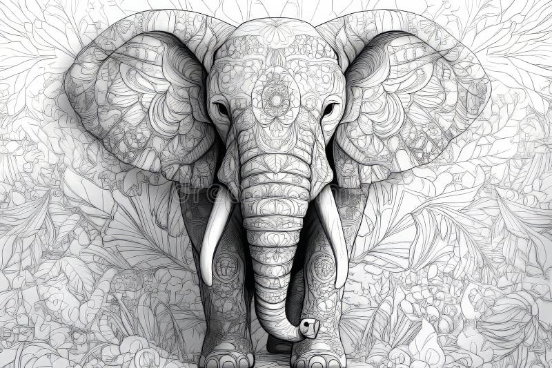 Elephant, Trunk Down, Side View, Mandala Style, Coloring Page Suitable ...