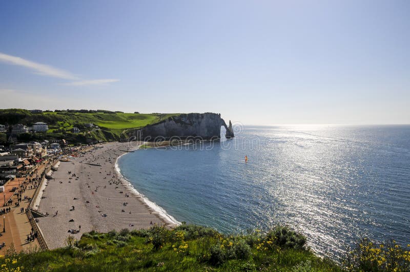 Beach and Town in Coast of Normandy Stock Photo - Image of beach, stain ...
