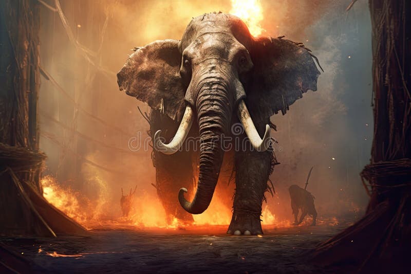 An Elephant with Tusks and Fire Stock Illustration - Illustration of ...