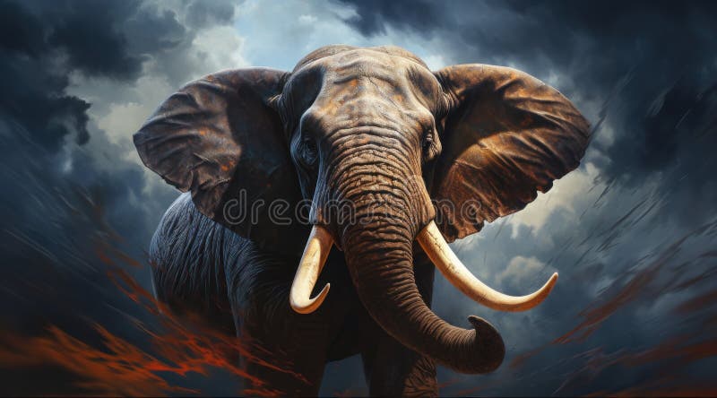 An Elephant in Tusks with White Feathers Stock Photo - Image of ...