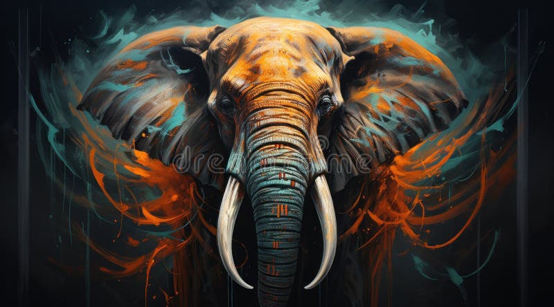 An Elephant in Tusks with White Feathers Stock Image - Image of ivory ...