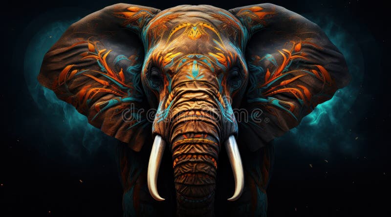 An Elephant in Tusks with White Feathers Stock Image - Image of ...
