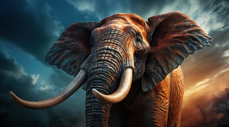 An Elephant in Tusks with White Feathers Stock Photo - Image of exotic ...