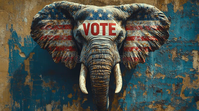 Elephant with Vote Text and American Flag Stock Photo - Image of ...