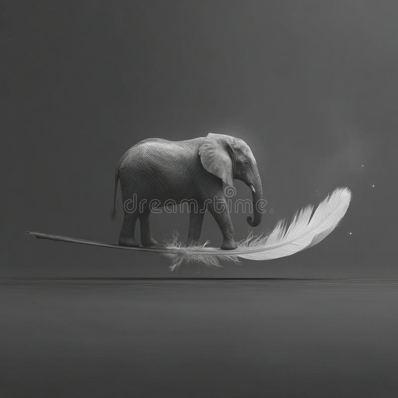 Elephant Walking on a Feather, Surreal Concept of Lightness Stock Image ...