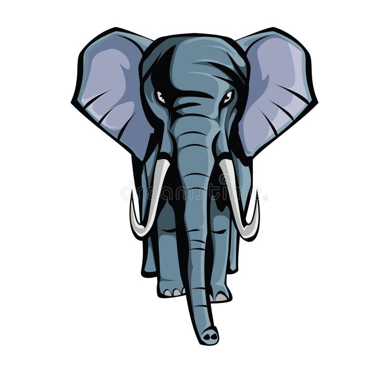 Wild Elephant Walking Forward Black and White Illustration Design Stock ...