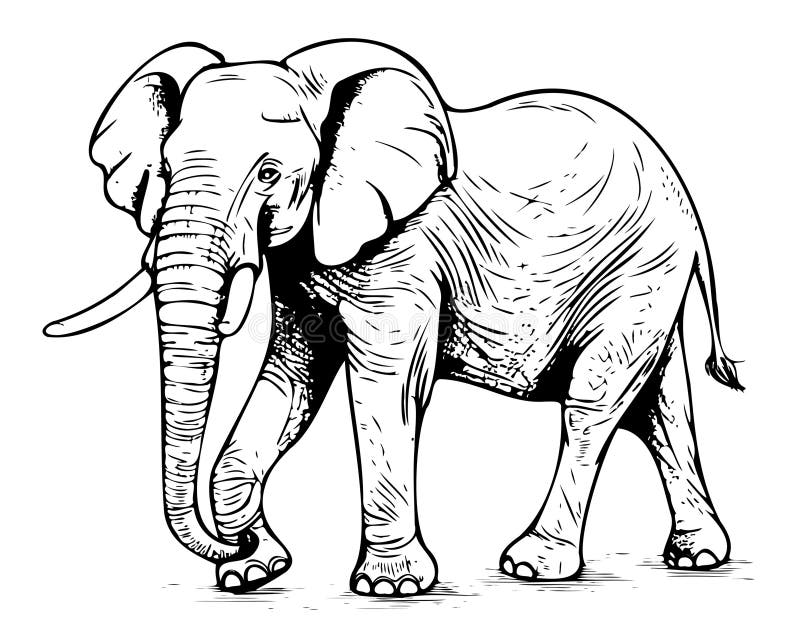 African Elephant Walking Hand Drawn Sketch Vector Illustration Stock ...