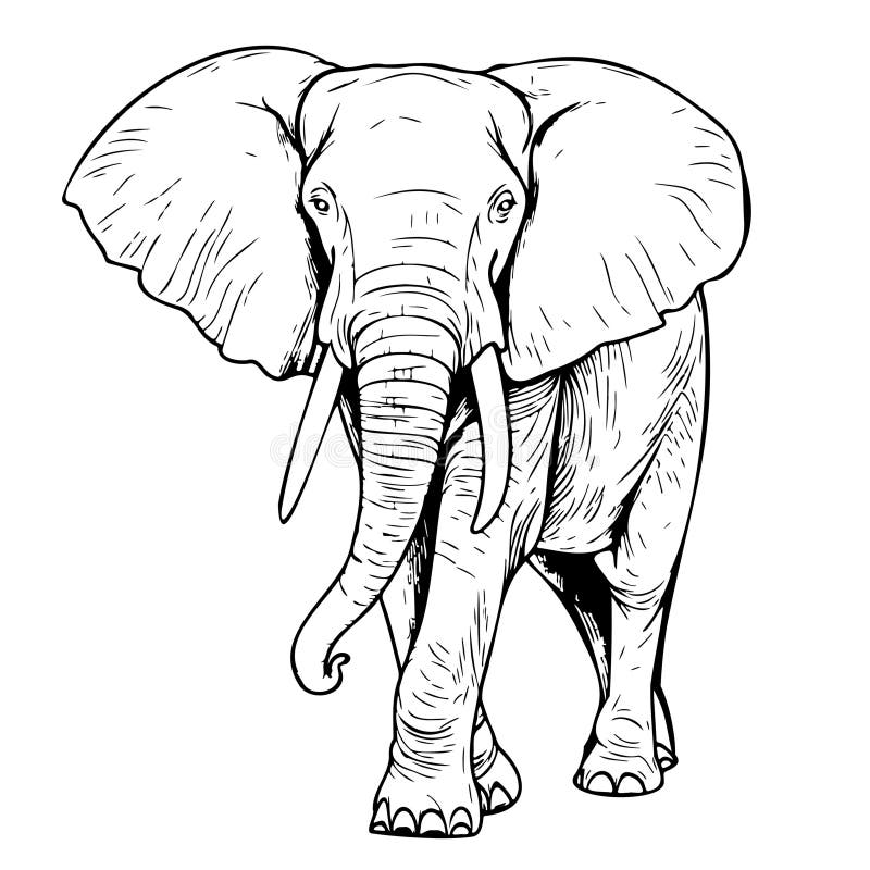 African Elephant Walking Hand Drawn Sketch Vector Illustration Stock ...