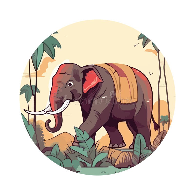 Elephant Walking in Tropical Forest, Cute Mascot Stock Vector ...