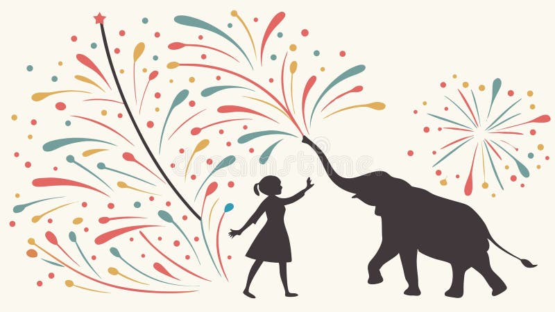 Elephant Watching Dazzling Fireworks, Vector Design Generative AI Stock ...