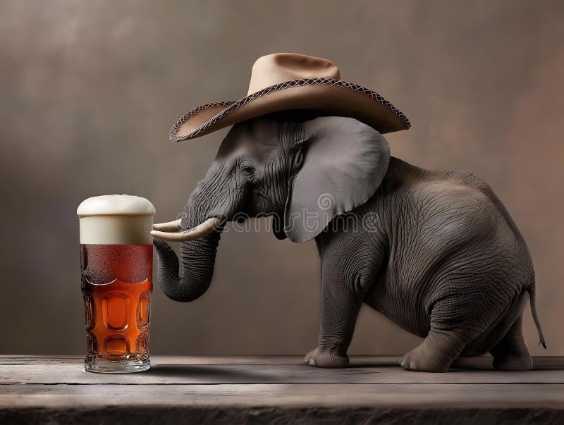 Elephant Wearing Cowboy Hat Drinking Beer Whimsical Image Stock ...