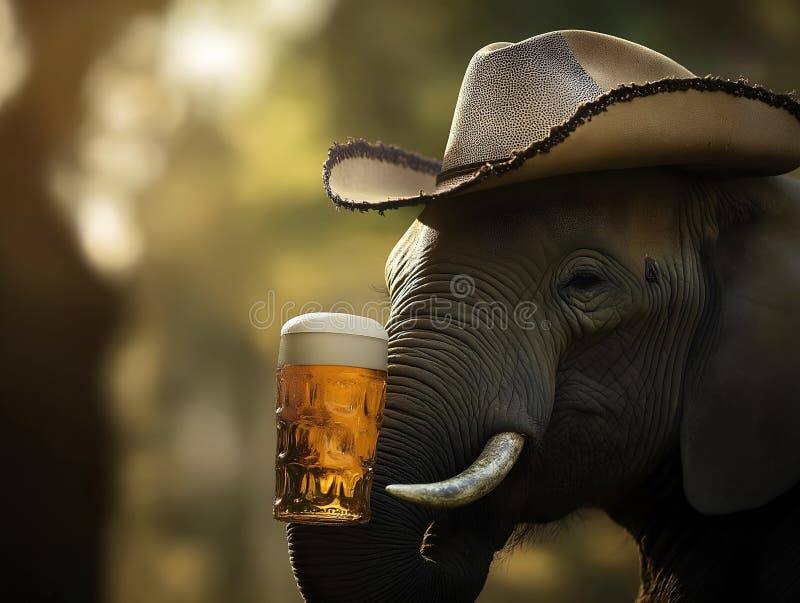 Elephant Wearing Cowboy Hat Drinking Beer Whimsical Image Stock ...