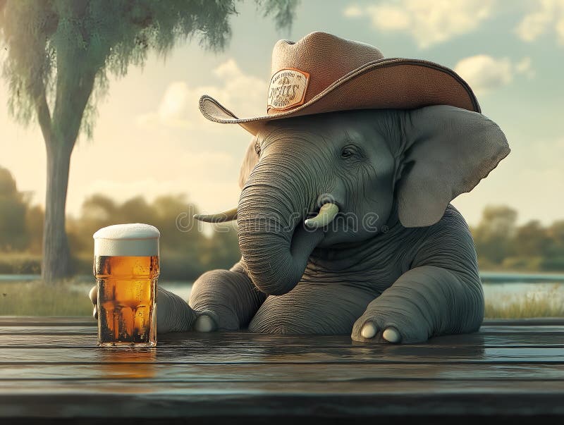 Elephant Wearing Cowboy Hat Drinking Beer Whimsical Image Stock ...