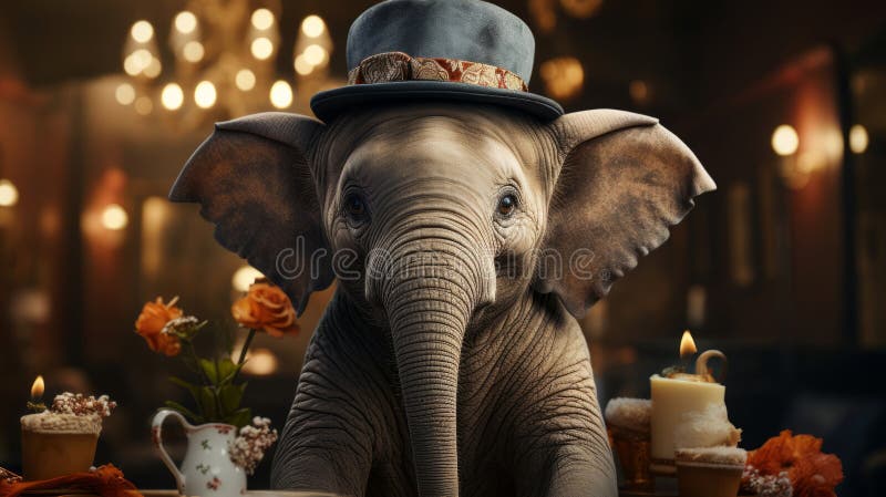 An Elephant Wearing a Party Hat. Generative AI. Stock Illustration ...