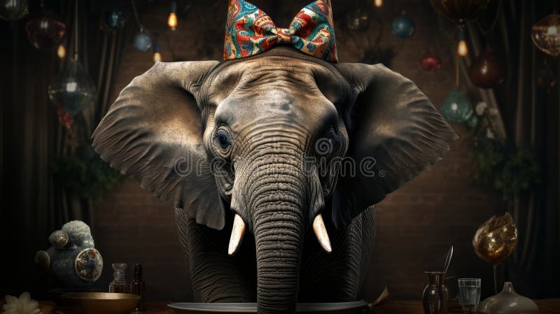 An Elephant Wearing a Party Hat. Generative AI. Stock Illustration ...