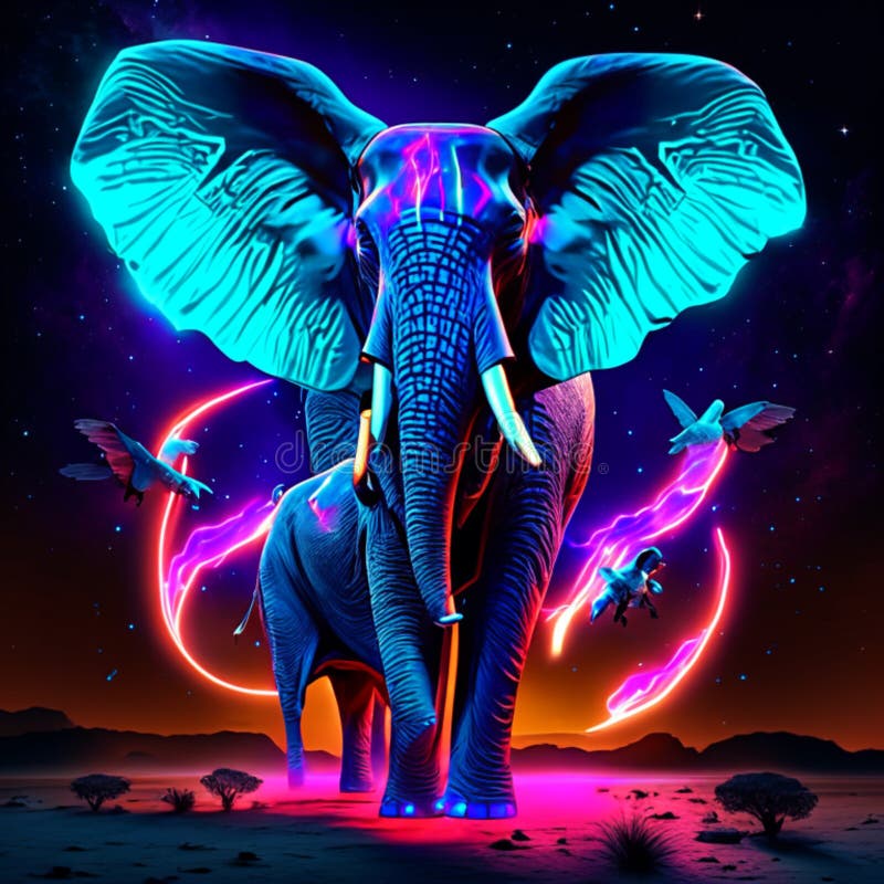 Elephant with Wings in the Night Sky. Vector Illustration of an ...