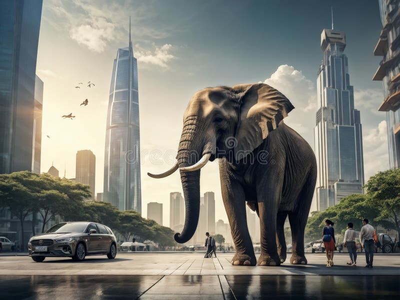 Elephant and Zebra in the City Stock Illustration - Illustration of ...