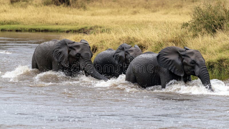 Elephants Bathing in River: a Peaceful Image of a Group of Elephants ...