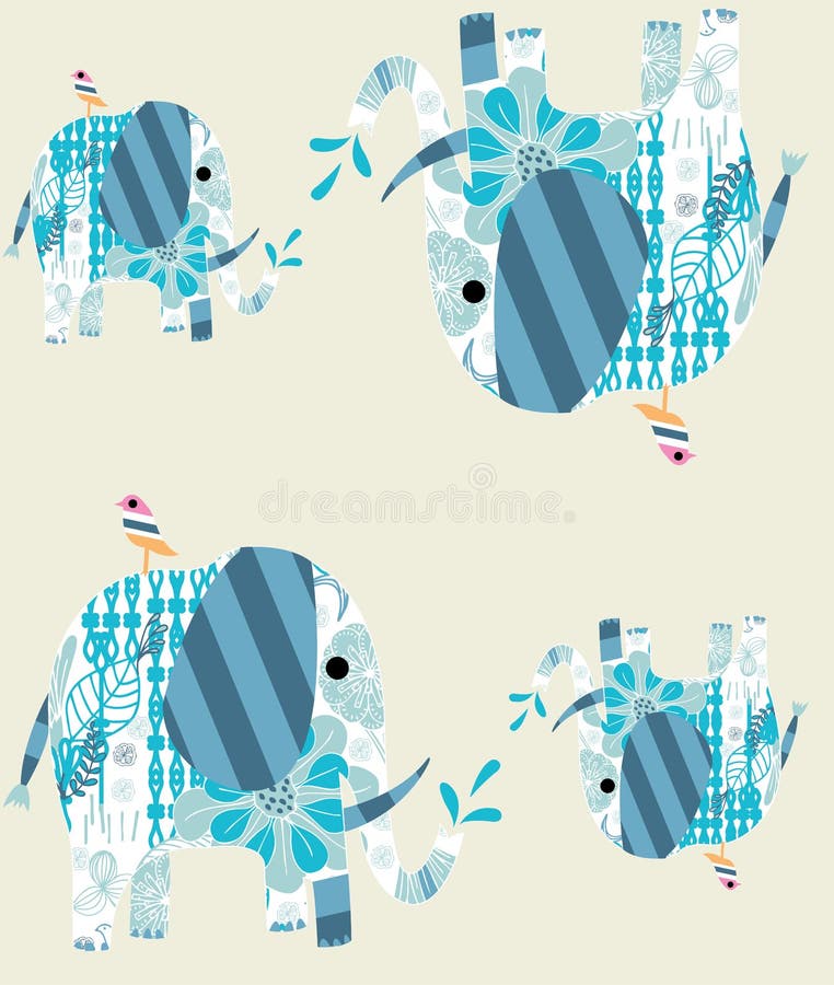 Elephants with Patterned Ears Bodies Repeat Pattern Stock Vector ...