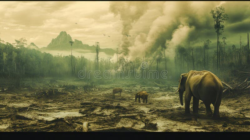 Elephants Roam through a Devastated Forest, Highlighting the Severe ...