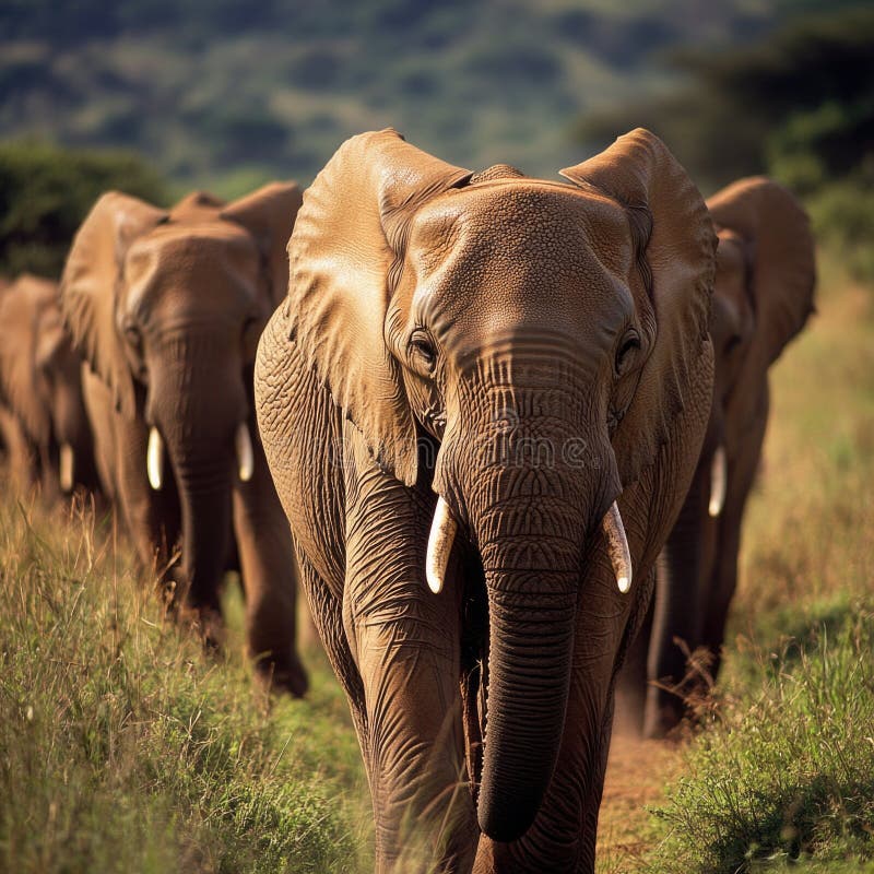 Elephants Roaming Freely Lush Green Field Stock Photos - Free & Royalty ...