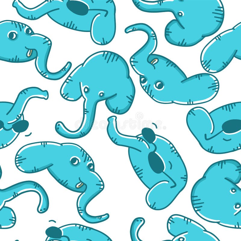 Elephants Seamless Pattern in Different Situations in Cartoon Flat ...