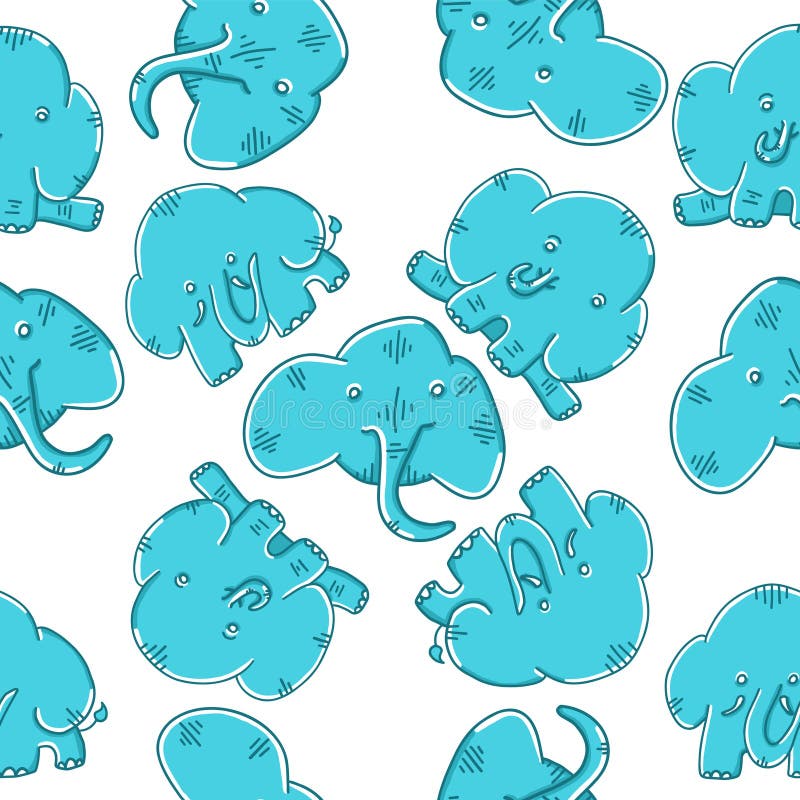 Elephants Set with Different Faces in Outline Cartoon Flat Style Stock ...