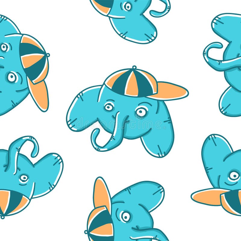 Elephants Seamless Pattern in Different Situations in Cartoon Flat ...