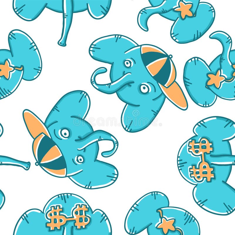 Elephants Seamless Pattern in Different Situations in Cartoon Flat ...