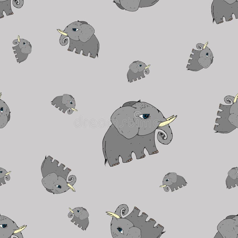 Vector Illustration. Elephants Seamless Pattern. Hand Drawing Stock ...