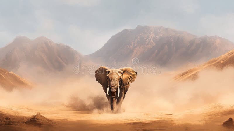 Elephants are Seen Walking Across Sandy Deserts that Have Mountains in ...