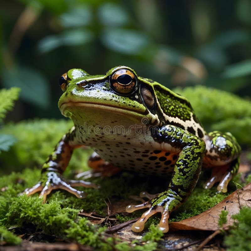 Eleuth Frog Leaping Across the Rainforest Floor, Navigating Dense ...